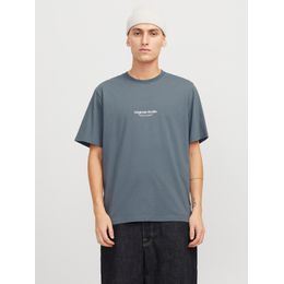 Jack & Jones Rundhalsshirt JACK & JONES "JORVESTERBRO TEE SS CREW NECK NOOS", Herren, Gr. M, grau (stormy weather), Jersey, Obermaterial: 100% Baumwolle, bedruckt, relaxed fit normal, Rundhals, Shirts Rundhalsshirt