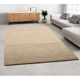 Wollteppich Theko "Gabbeh Uni, Handgefertigt, meliert, auch als L&auml;ufer erh&auml;ltlich, Wolle" Gr. 5, beige (natur), B:200cm H:14mm L:200cm, Wolle, Teppiche, Schlafzimmer, Wohnzimmer, Esszimmer, auch als L&auml;ufer oder rund