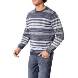 Strickpullover, Herren, Gr. L, blau (indigo washed), Strick, Obermaterial: 100% Baumwolle, Pioneer Authentic Jeans, gestreift, regular fit taillenbedeckt, Rundhals, Rippb&uuml;ndchen, Pullover Strickpullover, mit Streifenmuster