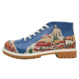 Stiefel DOGO "Shortcut Boots Hedge-Hug Damen Stiefeletten, Shortcut Boots", Damen, Gr. 38, Normalschaft, bunt (blau, gelb), Lederimitat, Schuhe Stiefel, Handgefertigt