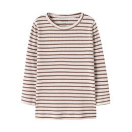 Langarmshirt name it "NMNBANI LS XSL TOP NOOS", Jungen, Gr. 110, toasted coconut, Jersey, Obermaterial: 57% Baumwolle, 38% Modal, 5% Elasthan, geringelt, gestreift, slim fit h&uuml;ftbedeckend, Rundhals, abgesteppte Kante, Shirts Langarmshirt