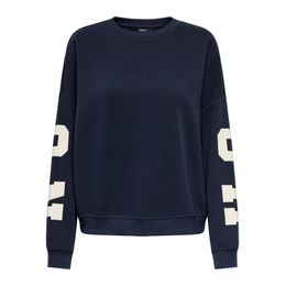 Sweatshirt Only "ONLSWEAT L/S BACK/SLEEVE PRINT SWT NOOS", Damen, Gr. M, blau (night sky detail:birch houston print), Sweatware, Obermaterial: 60% Baumwolle, 40% Polyester, bedruckt, loose fit normal, Rundhals, Rippbündchen, Sweatshirts