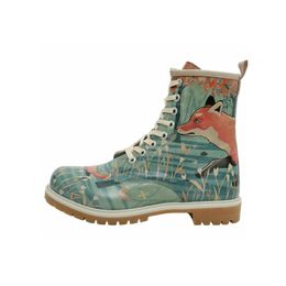 Schn&uuml;rboots DOGO "Longe Boots Schn&uuml;rstiefel Dynamic Spirit Damen Stiefeletten", Damen, Gr. 36, Normalschaft, bunt (gr&uuml;n, orange), Lederimitat, Schuhe Schn&uuml;rboots, Handgefertigt