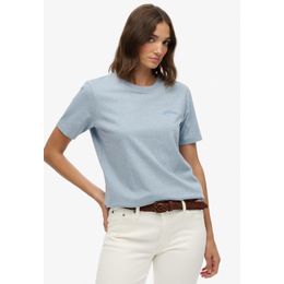 T-Shirt Superdry "ESSENTIAL LOGO EMB TEE", Damen, Gr. L, blau (blau fog marl), Single Jersey, Obermaterial: 100% Baumwolle, meliert, relaxed fit normal, Rundhals, Shirts