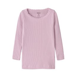 Langarmshirt name it "NMFKAB LS TOP NOOS", Mädchen, Gr. 104, fragrant lila, Feinripp, Obermaterial: 57% Baumwolle, 38% Modal, 5% Elasthan, unifarben, regular fit hüftbedeckend, Rundhals, abgesteppte Kante, Shirts