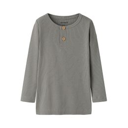 Langarmshirt name it "NMMKAB LS TOP NOOS", Jungen, Gr. 104, shadow, Feinripp, Obermaterial: 57% Baumwolle, 38% Modal, 5% Elasthan, unifarben, normal hüftbedeckend, Rundhals, abgesteppte Kante, Shirts