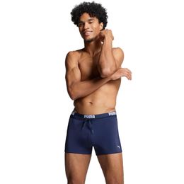 Badehose Puma "Puma SWIM MEN LOGO TRUNKS 1P", Herren, Gr. XL, N-Gr, blau (navy), Web, Obermaterial: 80% Polyester, 20% Elasthan, unifarben, Badehosen, elastischer Logobund mit integriertem Kordelzug
