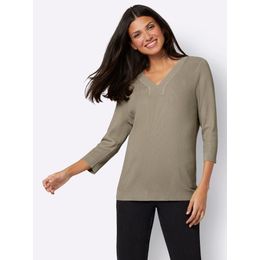 3/4 Arm-Pullover Classic Basics "V-Pullover", Damen, Gr. 42, braun (schlamm), 80% Viskose, 20% Polyamid, unifarben, Pullover