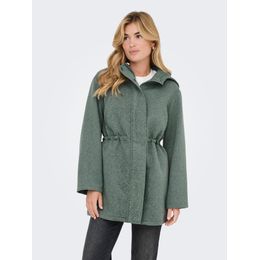 Kurzmantel Only "ONLSEDONA LIGHT HOOD COAT OTW CC", Damen, Gr. L, grün (balsam grün detail:melange), Web, Obermaterial: 85% Polyester, 15% Baumwolle, meliert, Po-bedeckend, Mäntel