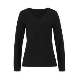 Lascana Langarmshirt 'mit Streifenstruktur' schwarz Gr. 32/34 f&uuml;r Damen. Mit V-Ausschnitt. Normal. Nachhaltig.