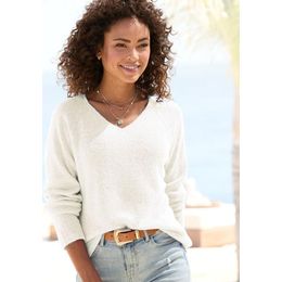 Buffalo V-Ausschnitt-Pullover beige Gr. 36/38 f&uuml;r Damen. Mit V-Ausschnitt. Figurumspielend