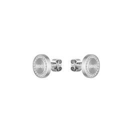 BOSS Paar Ohrstecker &raquo;IONA&laquo; mit Glasstein edelstahlfarben-wei&szlig; + wei&szlig; 9 mm Moderne, runde Ohrringe als glitzernder Blickfang