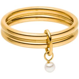 PURELEI Fingerring &raquo;Schmuck Geschenke Pure Pearl Ring&laquo; mit Muschelperle gelbgoldfarben-wei&szlig; 56 Doppelreihiger Ring mit Perle - das absolute...