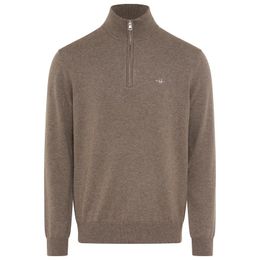 Gant Stehkragenpullover »COTTON/WOLL HALF ZIP« mit Rippstrick-Details, normale Passform DARK HAZELNUT MELANGE XL XL Strickpullover von Gant