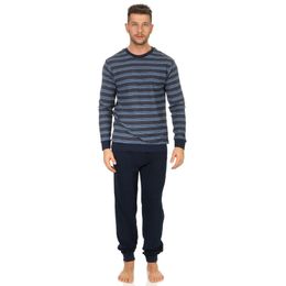Normann Frottee Schlafanzug lang B&uuml;ndchen Pyjama Streifen - 51685 in marine | Gr.: 50