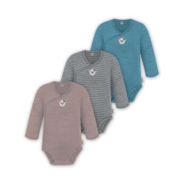 Normani Outdoor Sports 3er Pack Baby Merino Langarm Wickelbody in Blau/Grau/Rosa | Gr.: 80