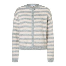 More & More More & More kurze, haarige Flauschstrickjacke in grau/ecru | Gr.: 38