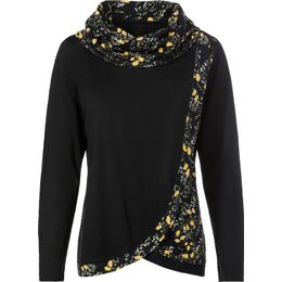 CR&Eacute;ATION L Damen Print-Shirt in Wickeloptik mit halsfernem Rollkragen schwarz-ocker-bedruckt Gr&ouml;&szlig;e 40