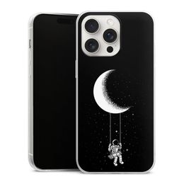 DeinDesign iPhone 15 Pro Max Handy Slim Case Silikon Handyh&uuml;lle transparent H&uuml;lle extra d&uuml;nn Black & White Moon Astronaut Silikon Slim Case