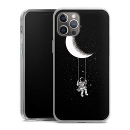 DeinDesign iPhone 12 Pro Max Handy Silikon Hülle Case transparent Handyhülle Black & White Astronaut Moon Silikon Case