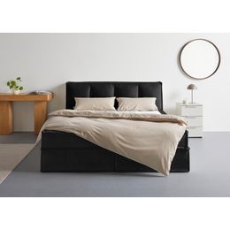 Boxspringbett "Addyson", schwarz, B:170cm L:230cm, 100% Polyester, LeGer Home by Lena Gercke, Komplettbetten, Boxspringbett inkl. Topper, 2 Matratzen