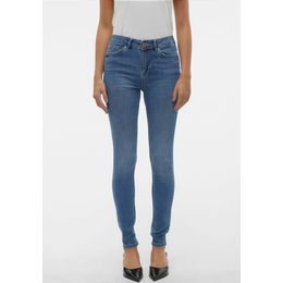 Véro Moda Skinny-fit-Jeans VERO MODA "VMFLASH MR SKINNY JEANS LI347 NOOS", Damen, Gr. L (40), Länge 32, blau (medium blau denim), Denim/Jeans, Obermaterial: 89% Baumwolle, 9% Elastomultiester, 2% Elasthan, unifarben, skinny fit, Jeans