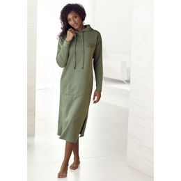 Sweatkleid Buffalo, Damen, Gr. 32/34, N-Gr, grün (moosgrün), Sweatware, Obermaterial: 60% Baumwolle, 40% Polyester, unifarben, bequem Midi, V-Ausschnitt, Rippbündchen, Kleider