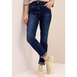 Slim-fit-Jeans Cecil "Style Toronto", Damen, Gr. 25, Länge 28, blau (mid blau used wash), Denim/Jeans, Obermaterial: 78% Baumwolle, 20% Polyester, 2% Elasthan. Futter: 52% Polyester, 48% Baumwolle, unifarben, slim fit knöchelfrei, Jeans, im Five-Pocket Style