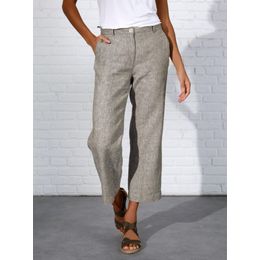 Leinenhose CREATION L PREMIUM, Damen, Gr. 42, Normalgrößen, grün (khaki, weiß, meliert), 100% Leinen, meliert, unifarben, 7/8-Länge, Hosen