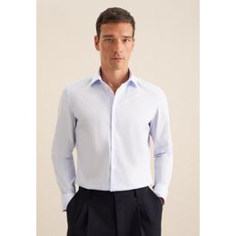 Businesshemd Seidensticker "Slim", Herren, Gr. S (38), normale &Auml;rmell&auml;ngen, blau, 100% Baumwolle, bedruckt, slim fit, 2-Knopf-Manschette, Hemden, Slim Langarm Kentkragen Druck