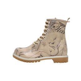 Schn&uuml;rboots DOGO "Wb Longe Boots Schn&uuml;rstiefel Double Trouble Damen Stiefeletten", Damen, Gr. 37, Normalschaft, grau (beige, grau), Lederimitat, Schuhe Schn&uuml;rboots, Handgefertigt