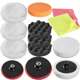 TecTake® 13-teiliges Polierschwamm-Set, 3 Polierfelle, 2 Mikrofasertücher, Befestigung mit Klettverschluss