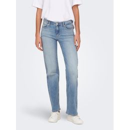 Straight-Jeans Only "ONLBLUSH MID STRAIGHT DNM TAI467 NOOS", Damen, Gr. M (38), Länge 30, blau (light blau denim), Denim/Jeans, Obermaterial: 92% Baumwolle, 6% Elastomultiester, 2% Elasthan, unifarben, lang, Jeans, 5-Pocket Style