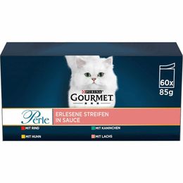 Gourmet Perle Erlesene Streifen in Sauce Mixpaket Katzen-Nassfutter Alleinfuttermittel 60x85g