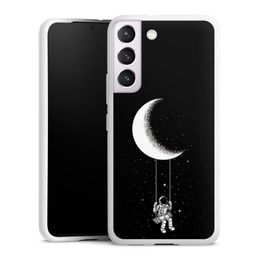 DeinDesign Galaxy S22 Handy Silikon H&uuml;lle Case wei&szlig; Handyh&uuml;lle Black & White Astronaut Moon Silikon Case