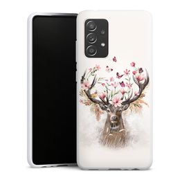 DeinDesign Galaxy A52s 5G Handy Silikon H&uuml;lle Case wei&szlig; Handyh&uuml;lle Animals Deer Flowers Silikon Case