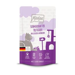 MjAMjAM Quetschie - schmackhafter Truthahn an leckeren M&ouml;hrchen Katzen-Nassfutter hoher Feuchtigkeitsanteil 12x125g