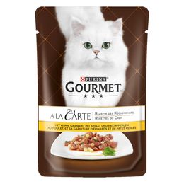 Gourmet A la Carte mit Huhn, Spinat und Pasta-Perlen Katzen-Nassfutter ohne k&uuml;nstliche Farbstoffe 26x85g