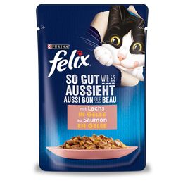 FELIX So gut wie es aussieht in Gelee mit Lachs Katzen-Nassfutter ohne künstliche Aroma- und Farbstoffe 26x85g