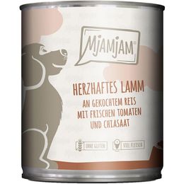 MjAMjAM herzhaftes Lamm an gekochtem Reis mit frischen Tomaten Hunde-Nassfutter getreidefrei 6x800g