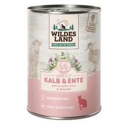 WILDES LAND Kalb und Ente mit Cranberries Katzen-Nassfutter getreidefrei 6x400 g