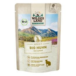 WILDES LAND Bio Huhn PUR mit Lachs&ouml;l Katzen-Nassfutter getreidefrei 12x85 g