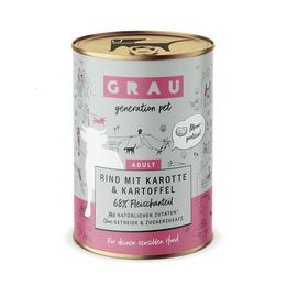 Grau Rind mit Karotte & Kartoffel Hunde-Nassfutter getreidefrei 6x400g