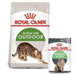 Royal Canin OUTDOOR Trockenfutter 2kg + Digest Sensitive Nassfutter 12x85g