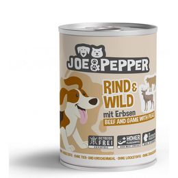 Joe & Pepper Dog Rind & Wild mit Erbsen Hunde-Nassfutter ohne Getreide und Zucker 6x400g
