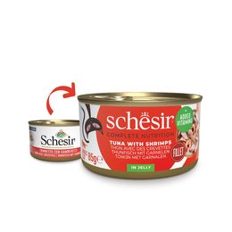 12x85 g Schesir Cat Complete Thunfisch mit Garnelen in Jelly