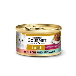 Gourmet Gold Raffiniertes Ragout Duetto mit Lachs und Seelachs Katzen-Nassfutter Alleinfuttermittel 12x85g