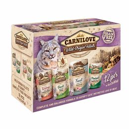 Carnilove Cat Pouch Ragout - Multipack mit 4 Sorten (Turkey, Duck, Trout, Pheasant) Katzen-Nassfutter getreidefrei 12x85g