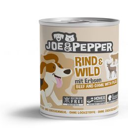 Joe & Pepper Rind & Wild mit Erbsen Hunde-Nassfutter ohne Getreide, Zucker und Salz 6x800g