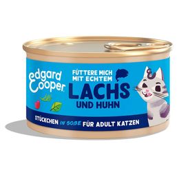 Edgard & Cooper St&uuml;ckchen in So&szlig;e Lachs und Huhn Katzen-Nassfutter getreidefrei 6x85g